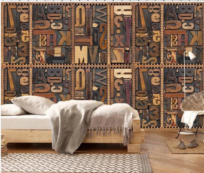 3D English Letters Wallpaper Wood 3D Letters Wall Murals Wall - Etsy