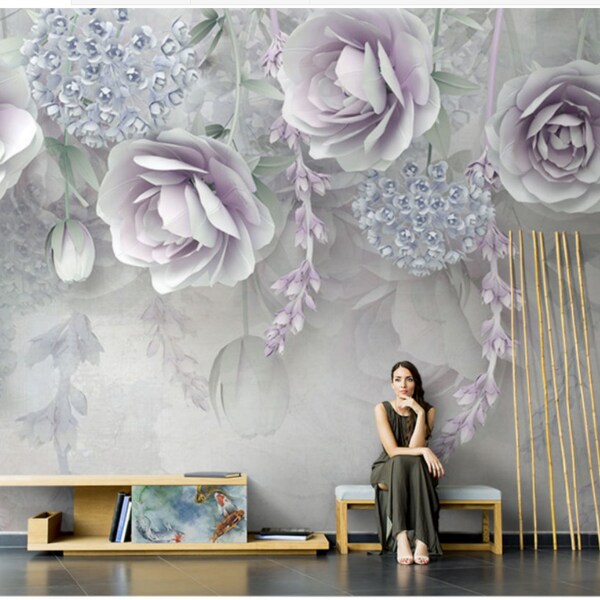 Purple Flower Wall Mural - Etsy