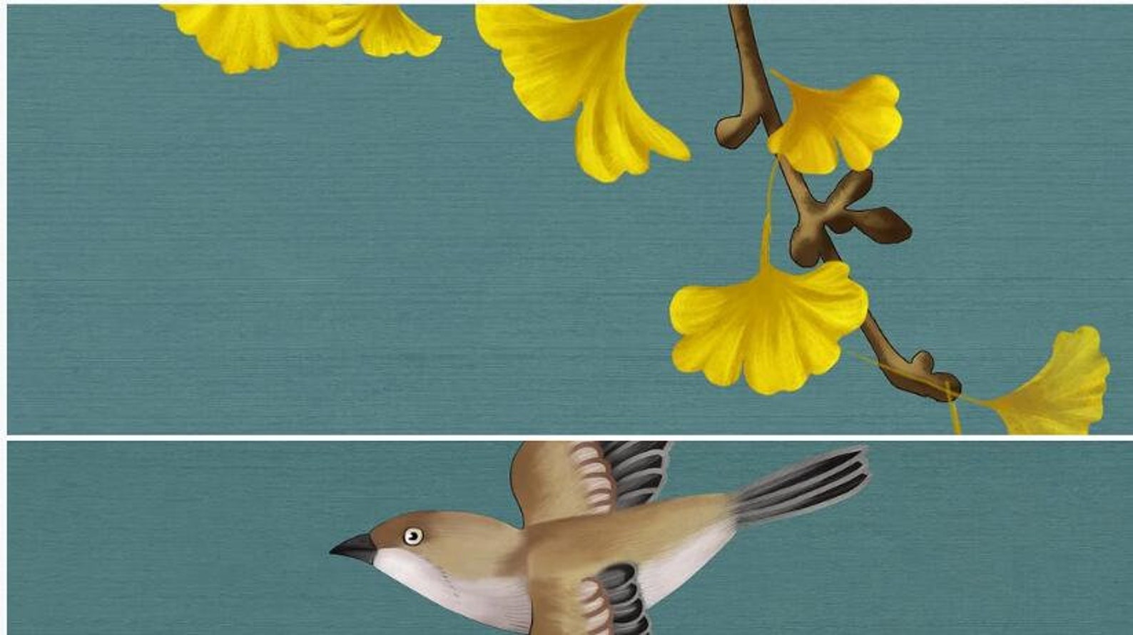 Chinoiserie Hanging Ginkgo Tree Wallpaper Flying Birds Home - Etsy