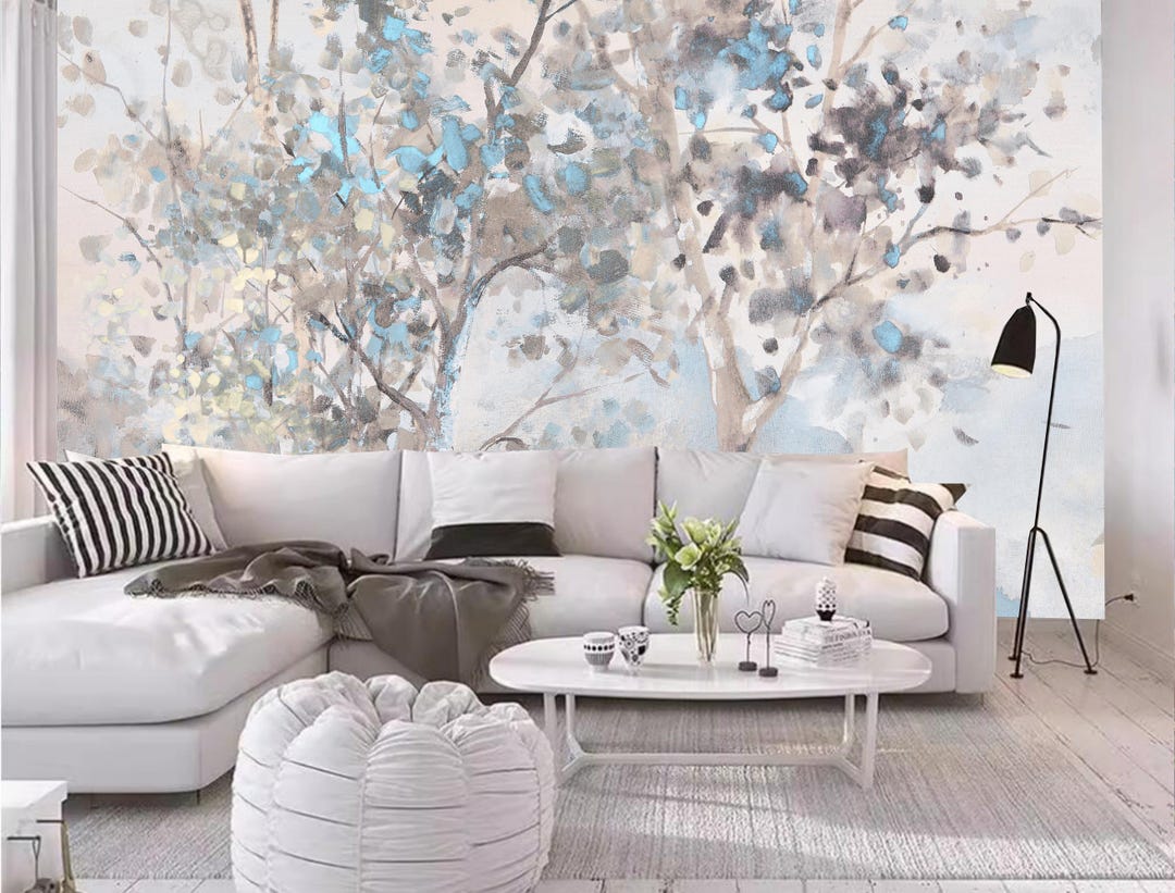 Abstract Light Blue Trees Forest Wallpaper Wall Mural Home Decor - Etsy