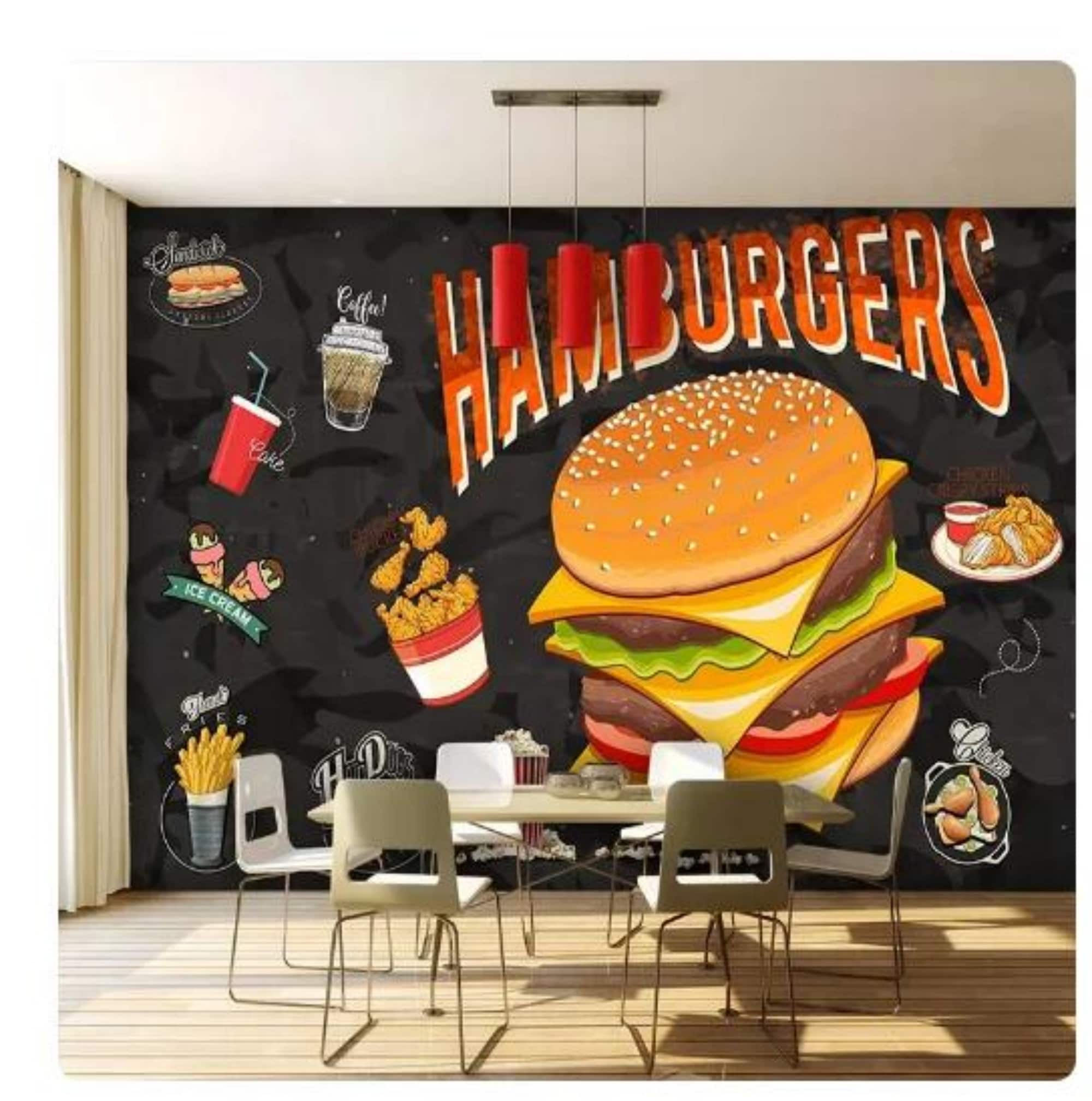 Cartoon Fast Food Graffiti Hamburger Restaurant Coffee Shop Wall ...