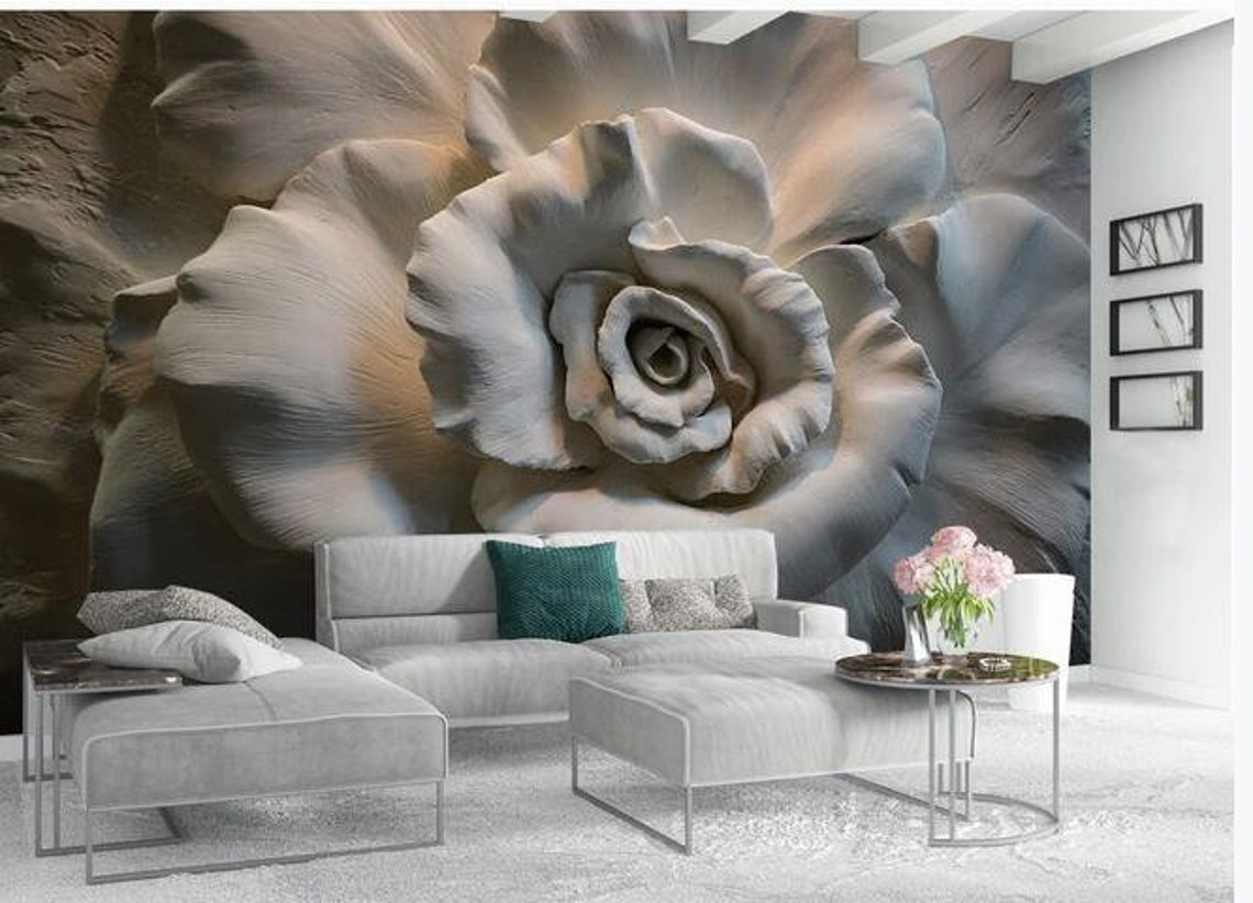 3D Big Flower Wallpaper Grey Huge Flower Floral Wall Murals | Etsy