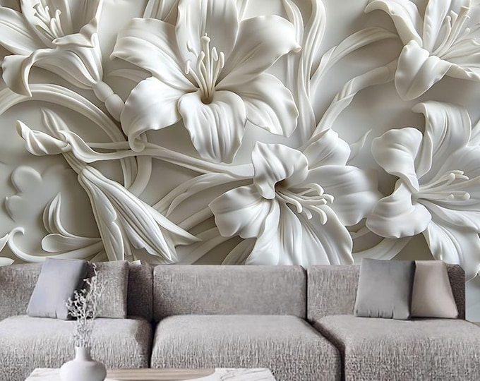 3D Lily Flowers Floral Wallpaper Wall Mural Home Decor - Etsy