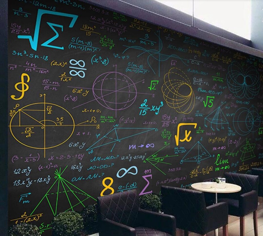 Math Formulas Colored Chalk Blackboard Background Wallpaper Wall Mural ...