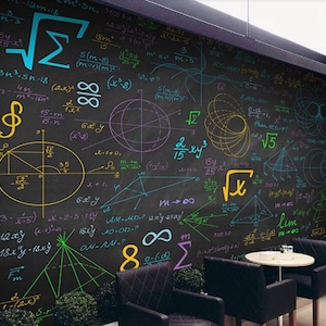 Math Formulas Colored Chalk Blackboard Background Wallpaper Wall Mural ...