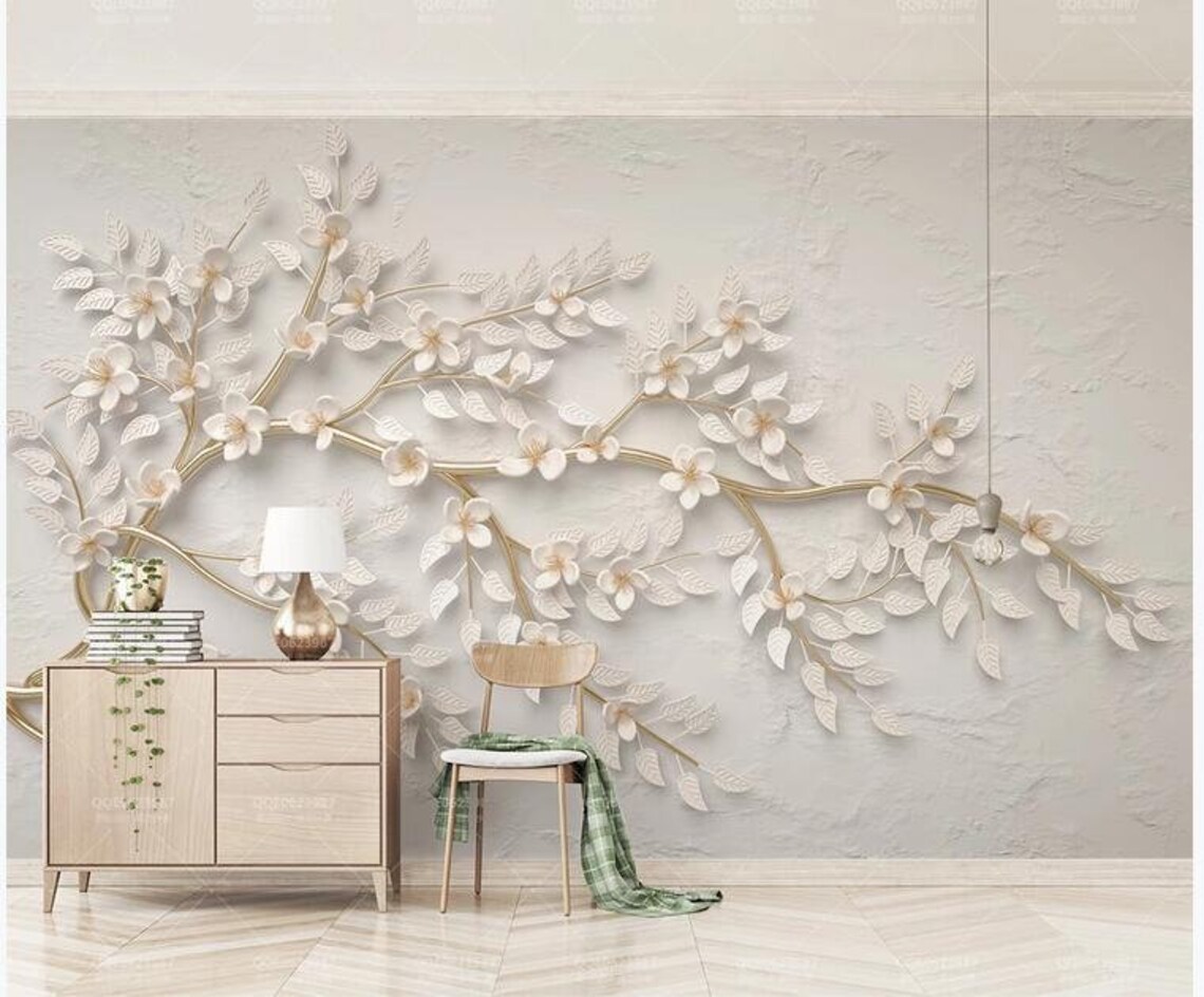 Vintage Hanging Plum Tree Wallpaper Hand Painted Embossed - Etsy