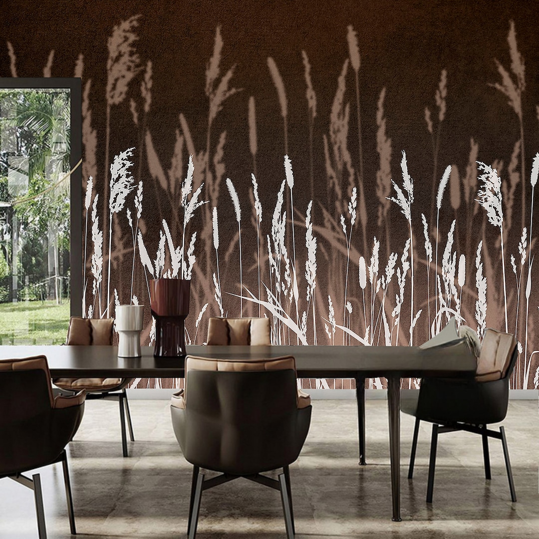 Autumn Countryside Abstract Reed Bulrush Wallpaper Wall Mural Home ...