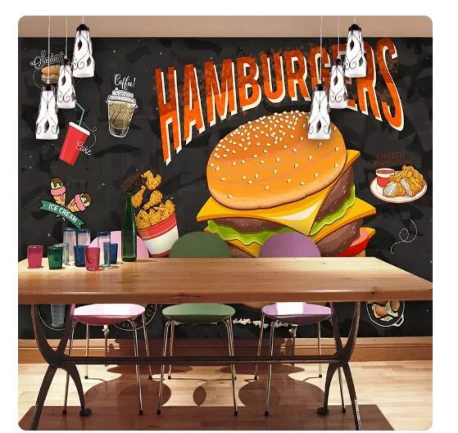 Cartoon Fast Food Graffiti Hamburger Restaurant Coffee Shop Wallpaper ...