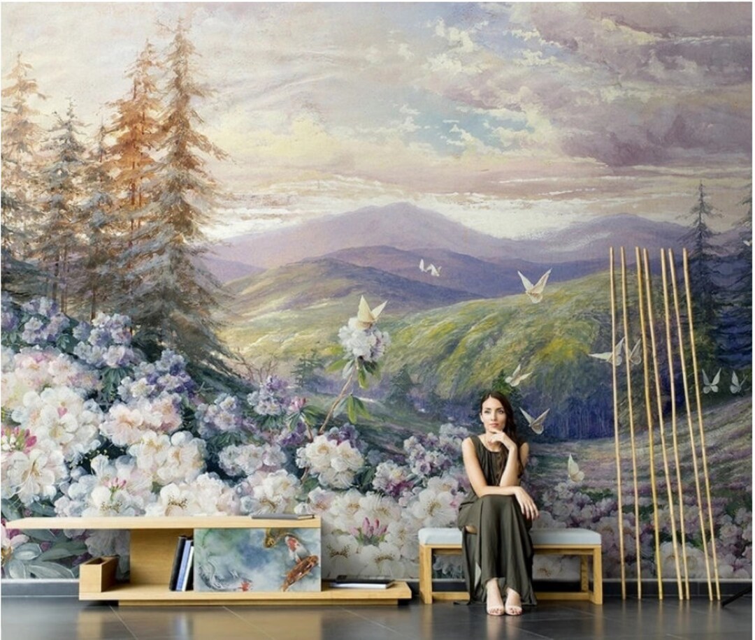 Oil Painting Abstract Countryside Landscape Wallpaper Wall Mural ...