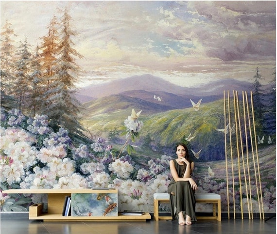 Oil Painting Abstract Countryside Landscape Wallpaper Wall | Etsy