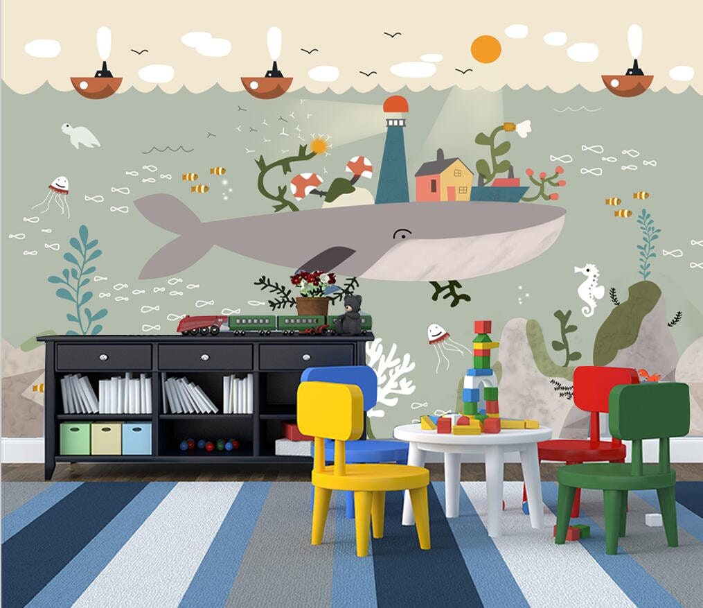 Nordic Cartoon Animals Shale Sea World Kids Room Children Room - Etsy