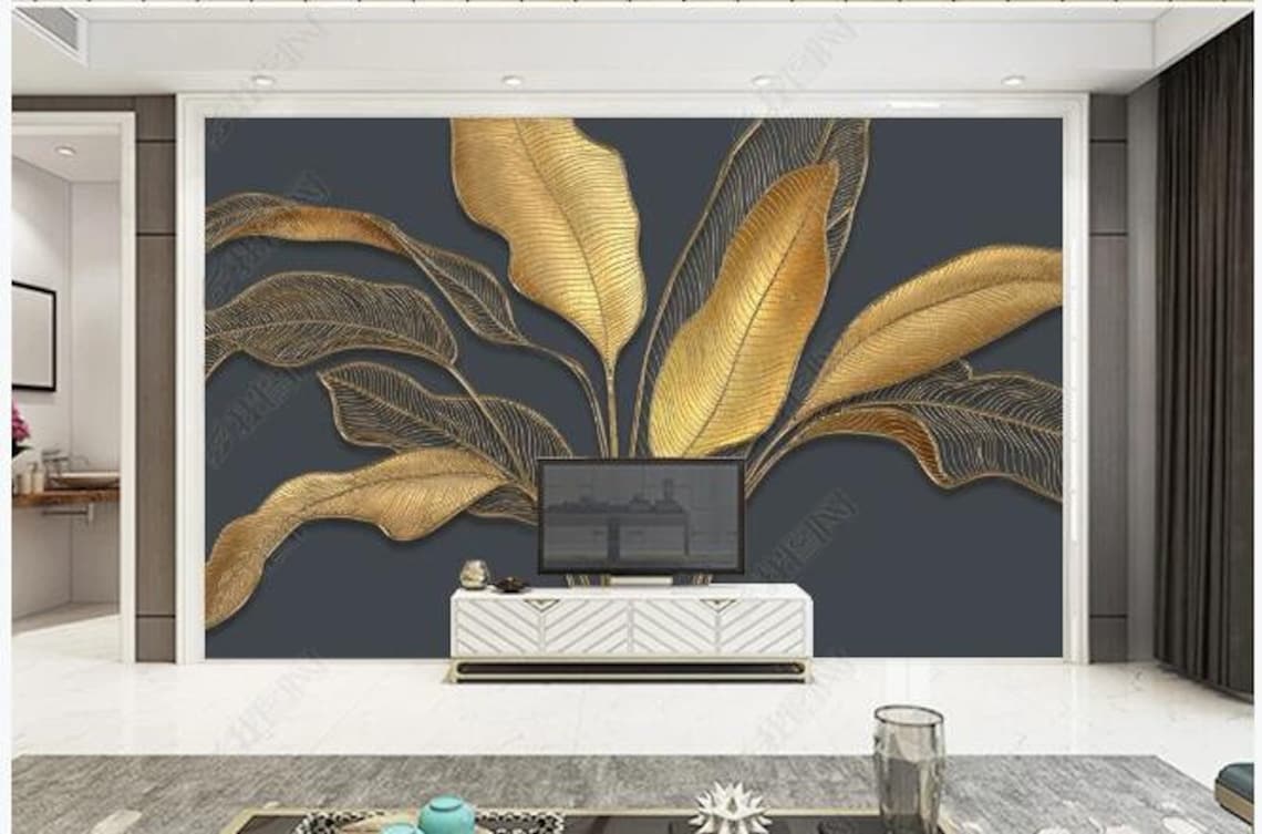3D Banana Leaf Gold Leaf Wallpaper Wall Murals Home Decor - Etsy