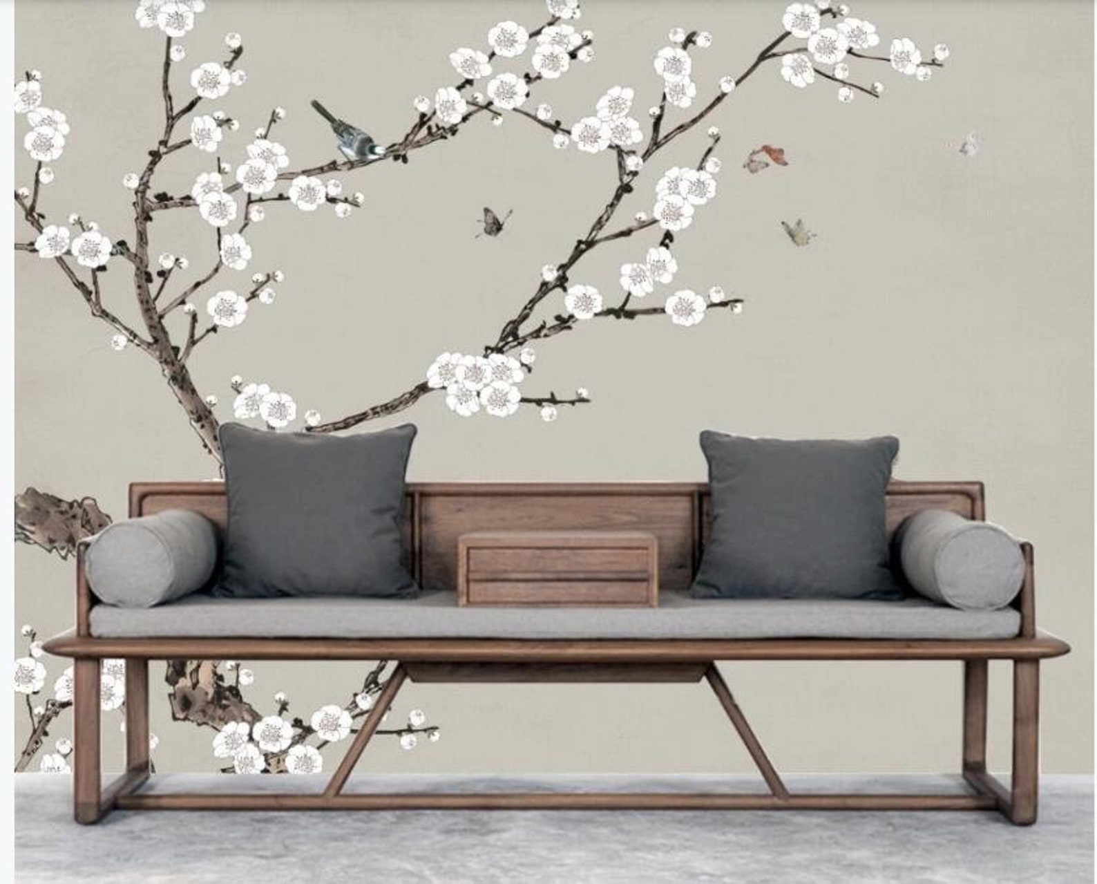 Chinoiserie Hanging Cherry Tree Wallpaper Flying Birds Home - Etsy