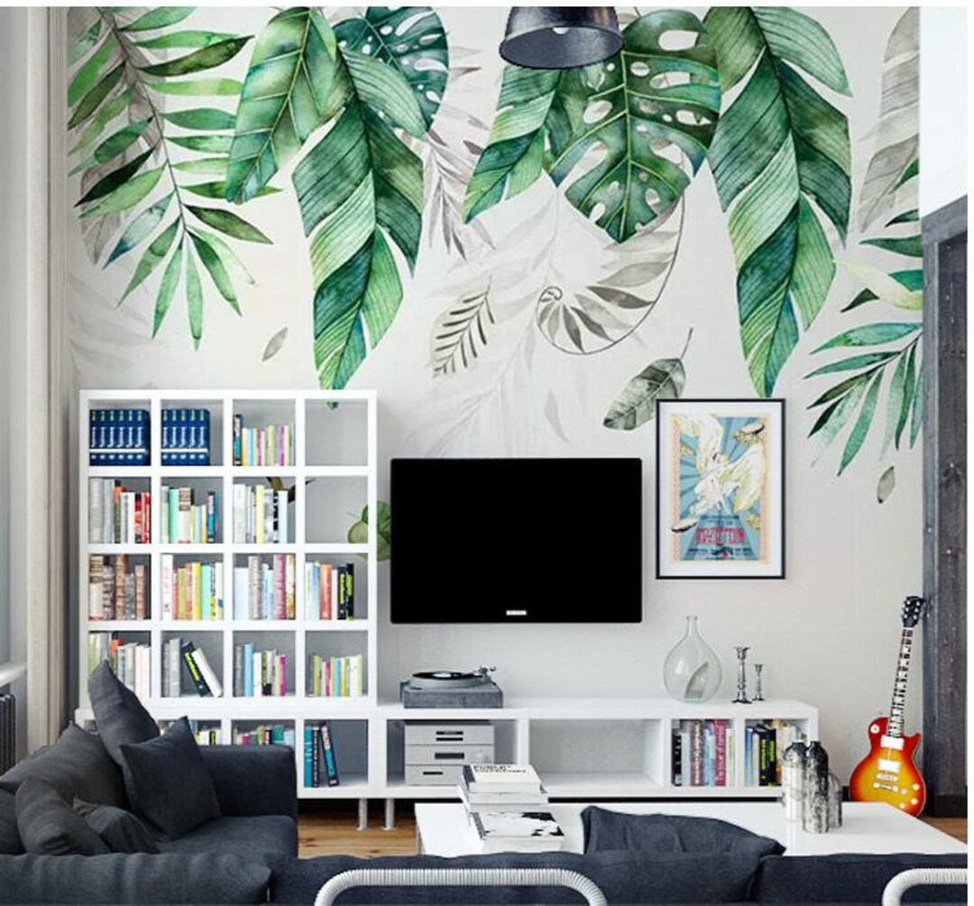 Hanging Spring Green Leaves Wallpaper Wall Mural, Fresh Vine Branch ...