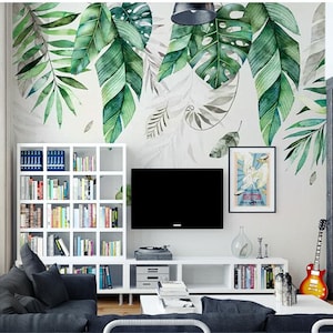Hanging Spring Green Leaves Wallpaper Wall Mural, Fresh Vine Branch ...