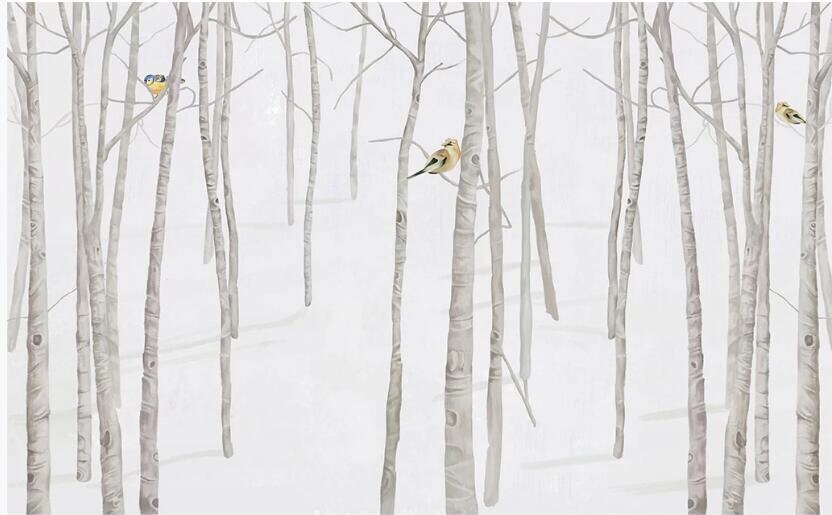 Oil Painting Grey Huge Trees Birch Forest Wallpaper - Etsy UK