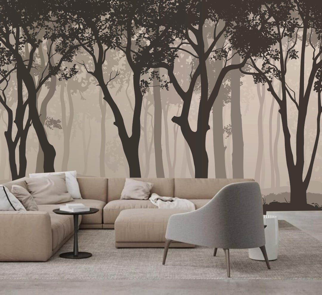 Grey Trees Forest Wallpaper Wall Mural Home Decor - Etsy