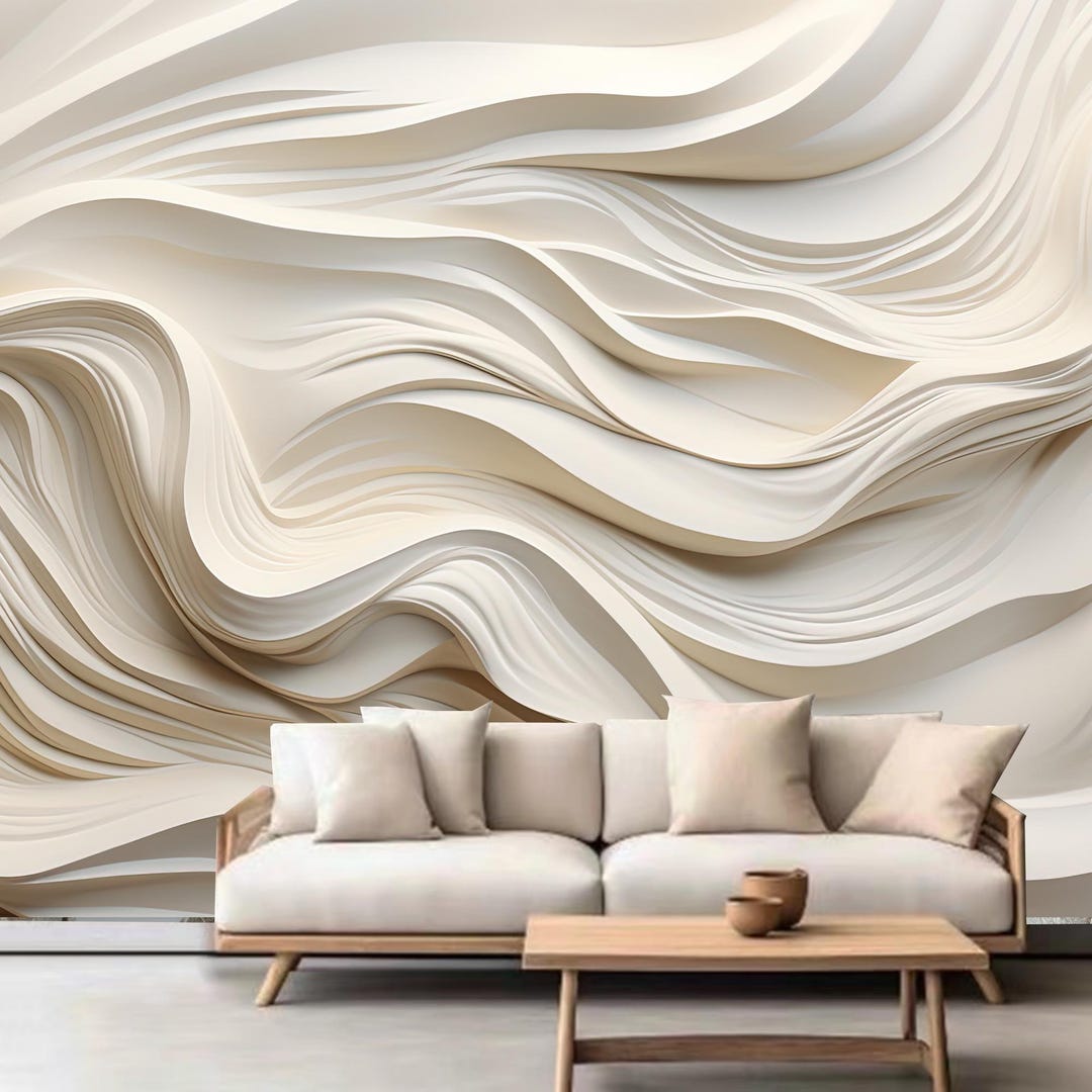 White Liquid Paint Wavy or Curvy Texture Abstract Wallpaper Wall Mural ...