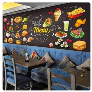 Blackboard Graffiti Food Mural Wallpaper Cake Shop Cafe Hamburger Shop ...