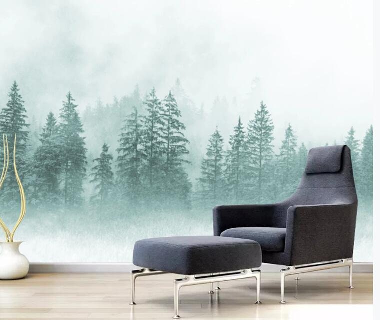 Fresh Simple Trees Forest Mural Wallpaper Handpainted Pine | Etsy