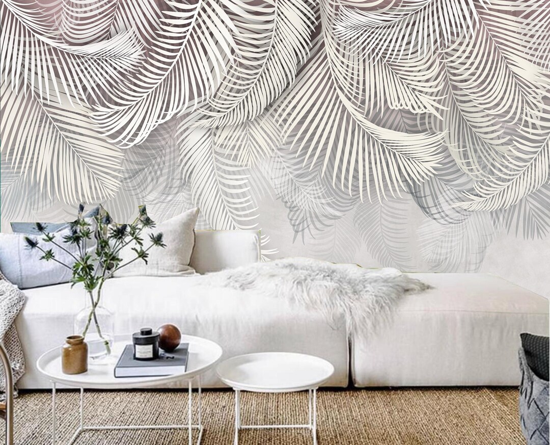 Hanging Grey Palm Leaves Tropical Leaves Wallpaper Wall Mural Home ...