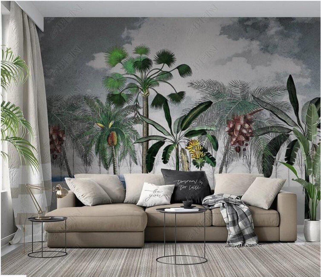 Tropical Plants and Coconut Palm Wallpaper, Coconut Tree Wall Murals - Etsy