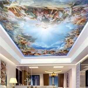 Blue Sky and White Clouds Angels Ceiling Living Room Theme Hotel ...