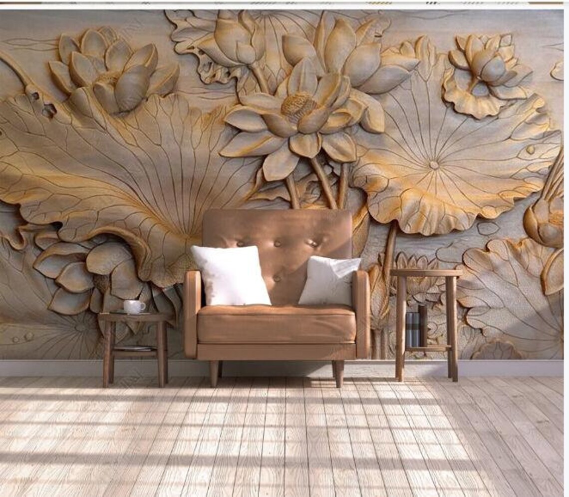 3D Lotus Wallpaper Wall Murals Home Decor - Etsy