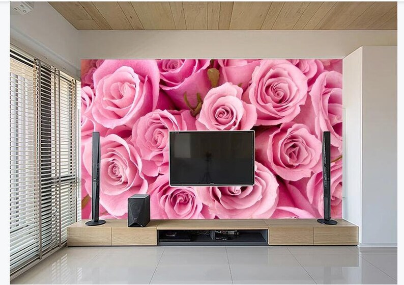 3D Pink Rose Floral Wallpaper Hand Painted Big Rose Floral - Etsy