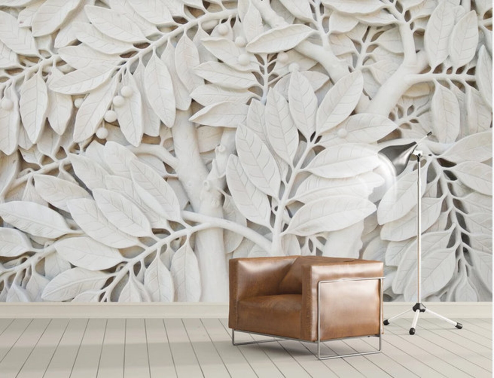 Modern Abstract Art Mural Wallpaper 3D Stereo White Leaf Photo | Etsy