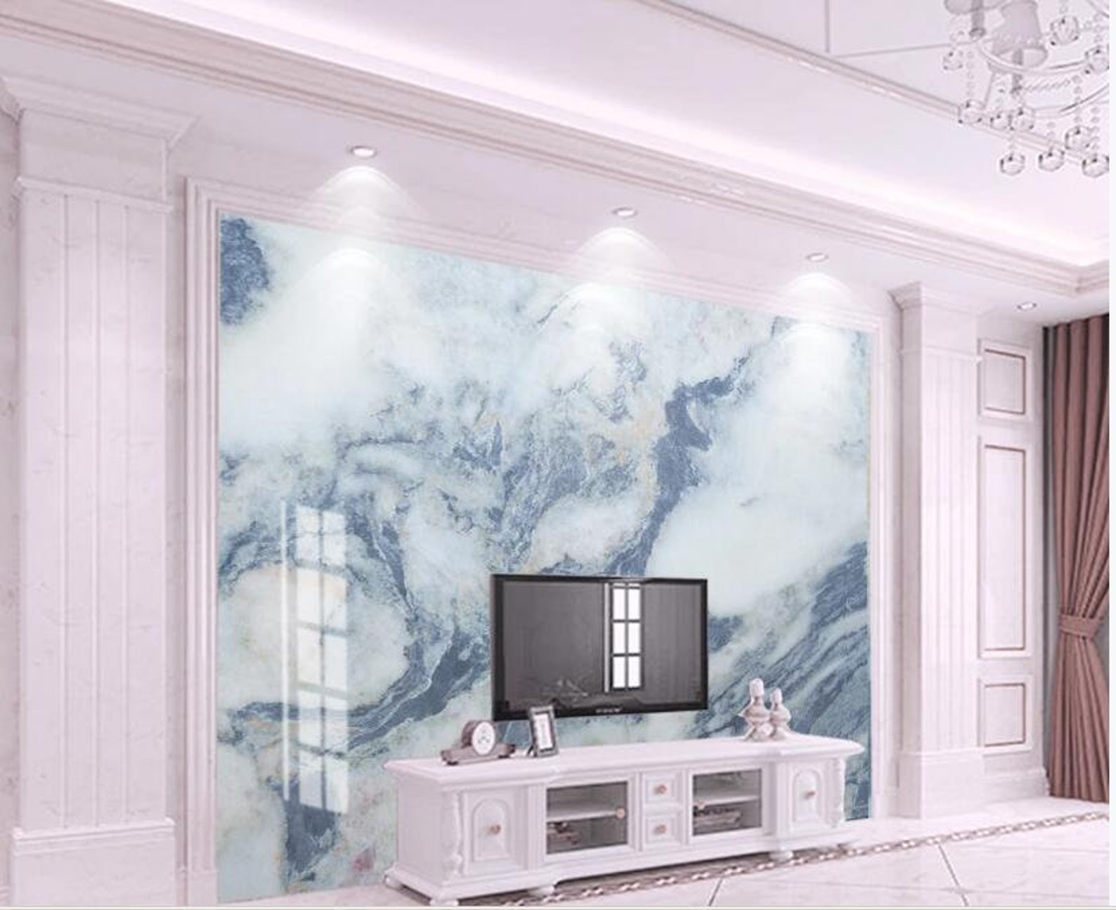 Abstract Navy Blue Wave Marble Wallpaper Hand Painted Marble | Etsy