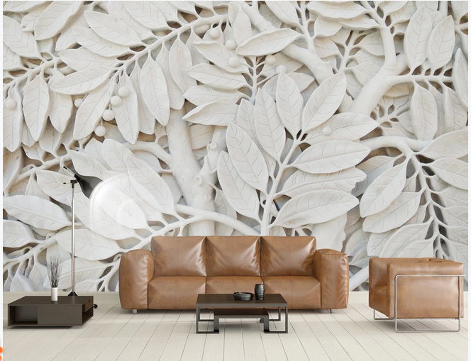 Modern Abstract Art Mural Wallpaper 3D Stereo White Leaf Photo - Etsy
