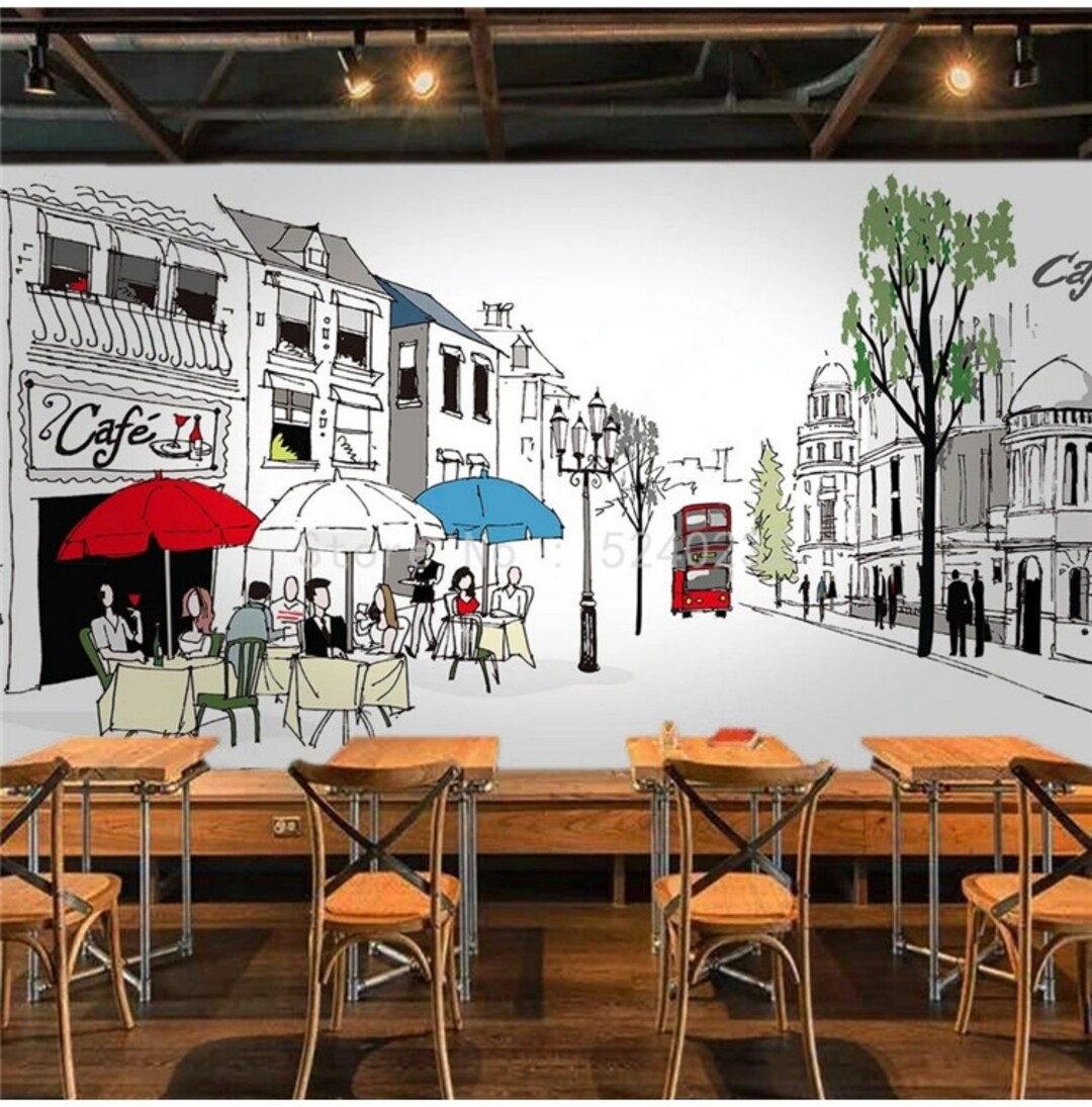 Graffiti 3D Street View Coffee Shop Wallpaper Wall Mural Home Decor for ...
