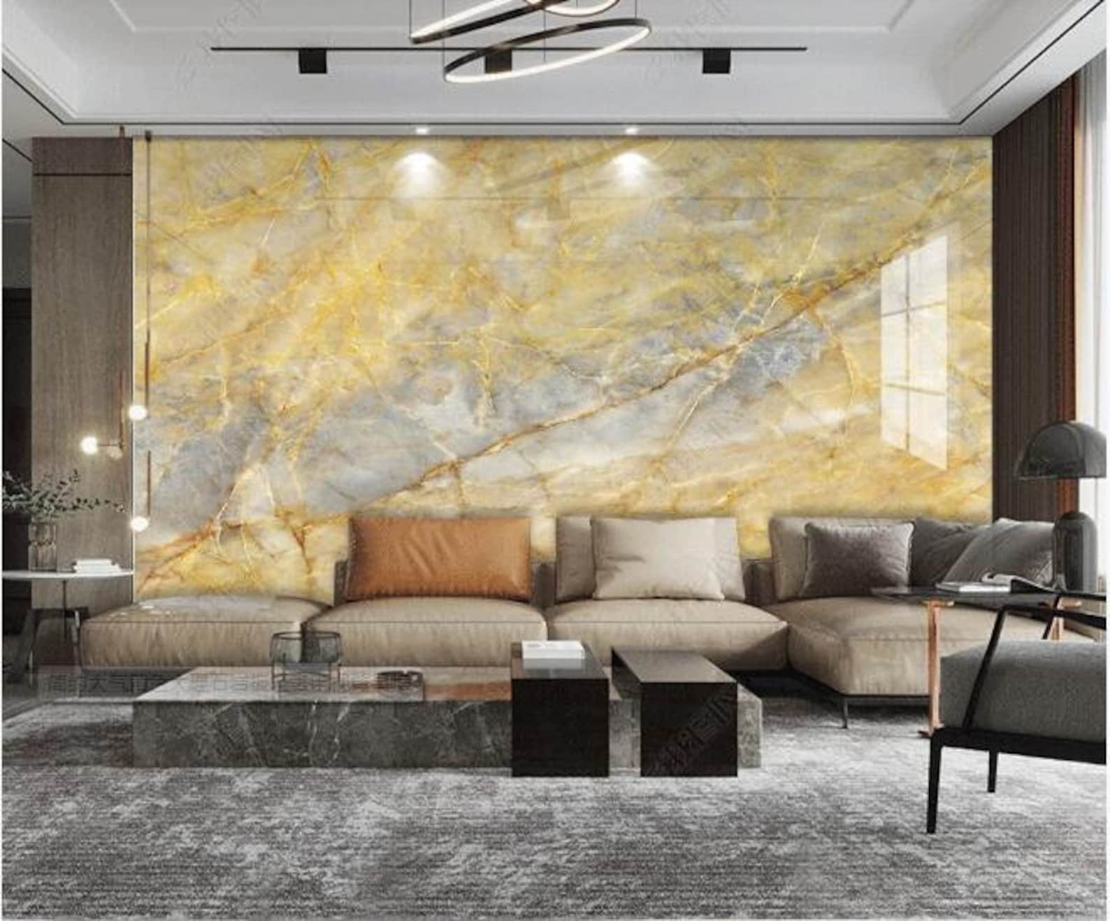Abstract Yellow Marble Wallpaper Wall Murals Wall Decor for - Etsy