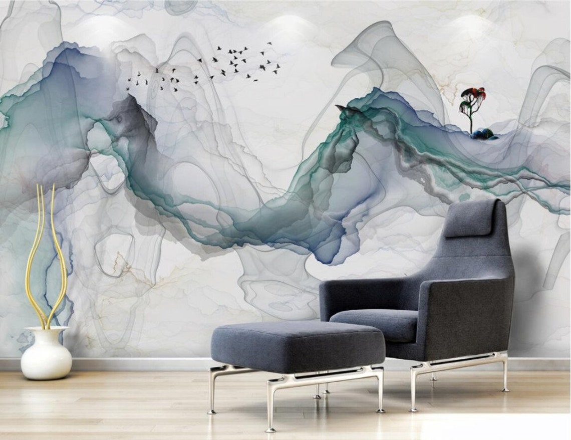 Custom Photo Wallpaper Wall Mural Zen Mood Abstract Ink - Etsy