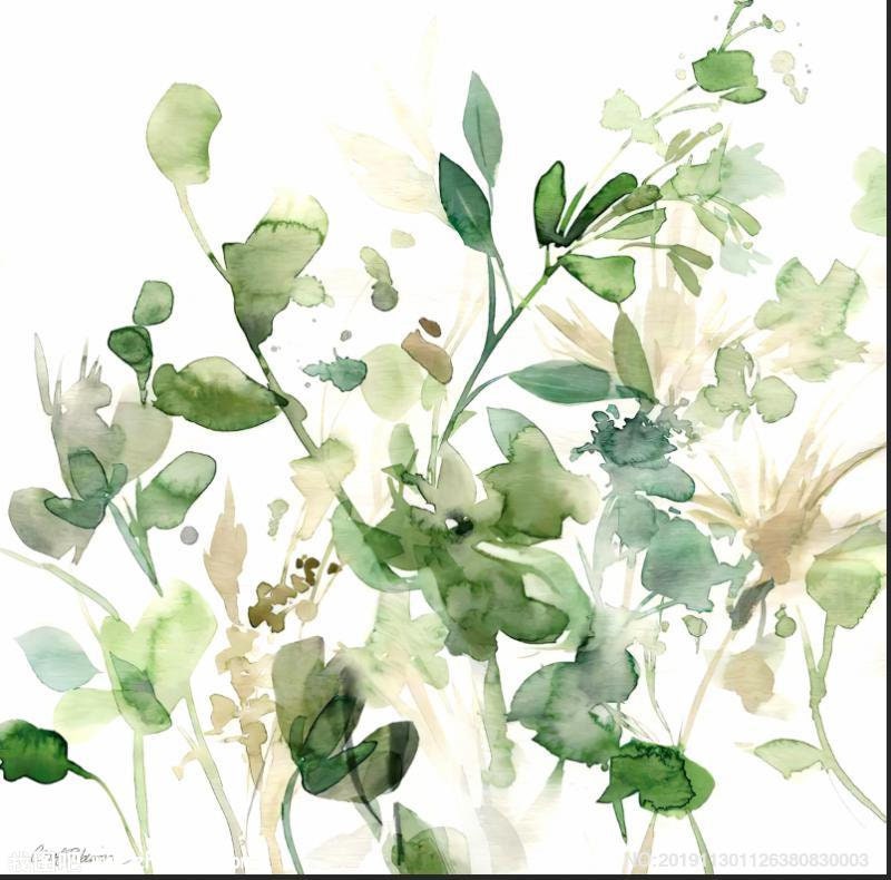 Watercolor Fresh Green Leaves Wallpaper Simple Tropical Leaf Etsy