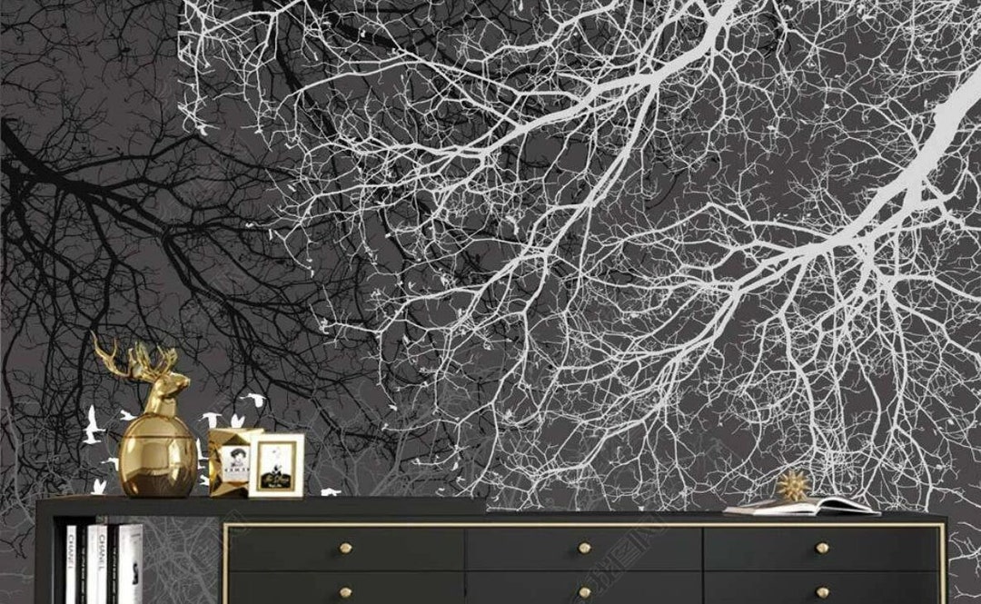 Hanging White Tree Branch Wallpaper Wall Mural Home Decor for Living ...