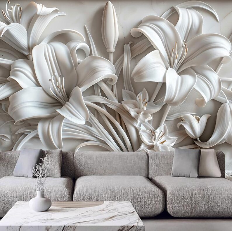 3D Lily Flowers Floral Wallpaper Wall Mural Home Decor - Etsy