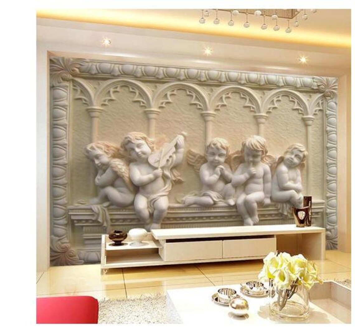 3D Angel Relief Wallpaper Mural: Custom Size Wall Decor - Etsy