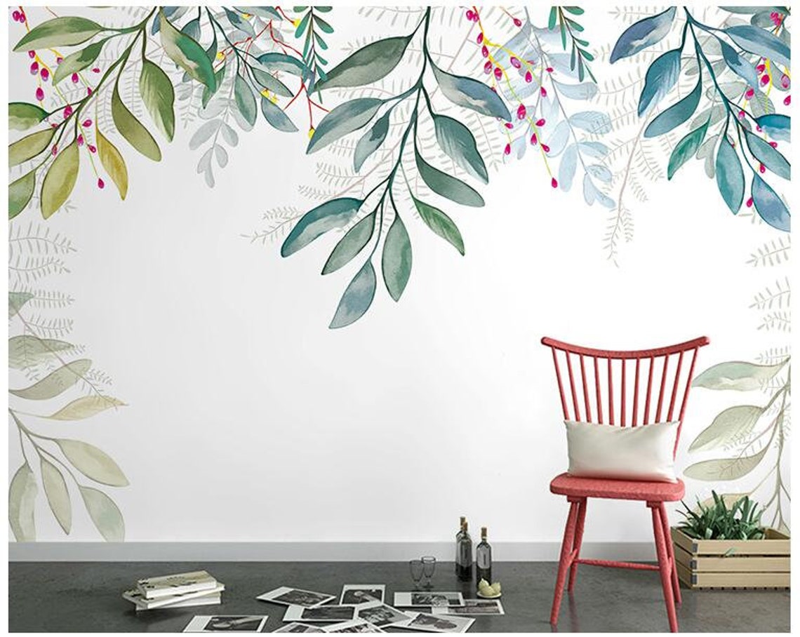 Hanging Spring Green Leaves Wallpaper Wall Mural Fresh | Etsy