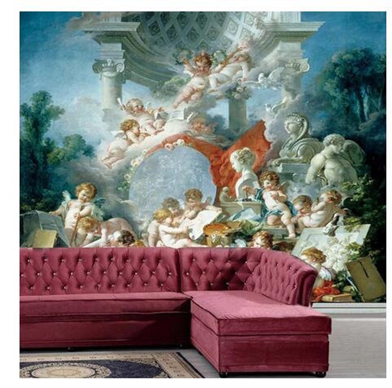 European-style Angel Mural Wallpaper Oil Painting Effect - Etsy