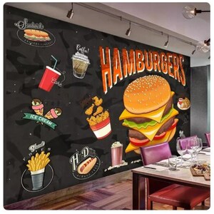 Cartoon Fast Food Graffiti Hamburger Restaurant Coffee Shop Wall ...