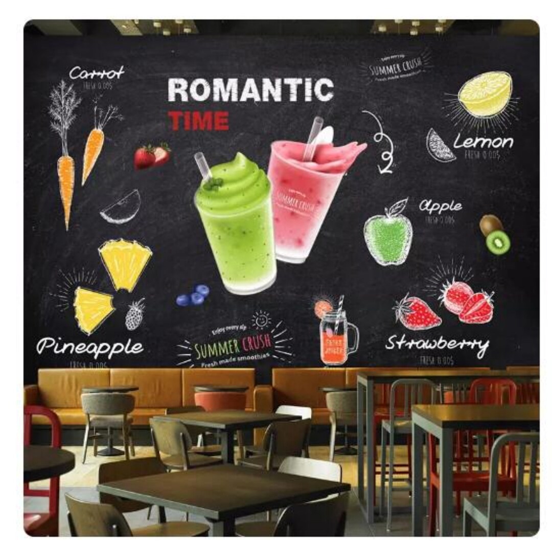 Juice Bar Mural: Creative Beverage Shop Wallpaper - Etsy