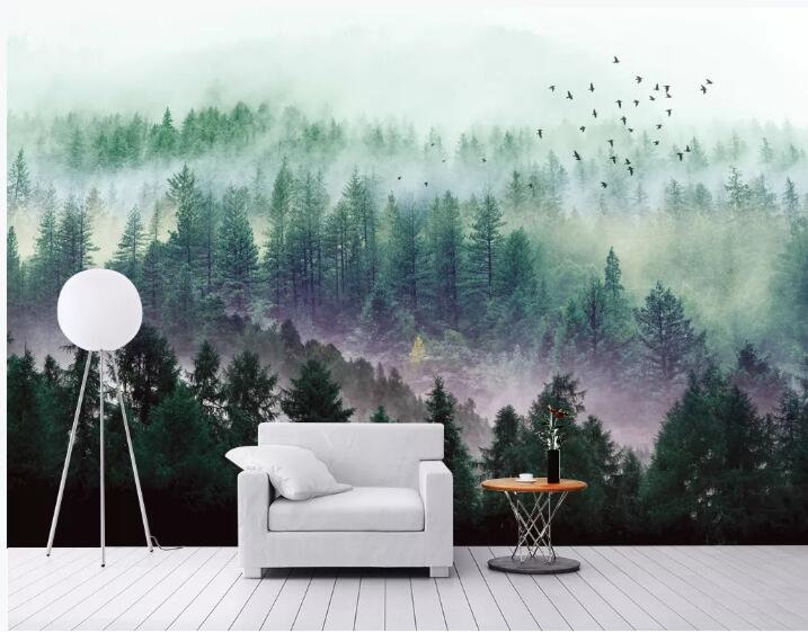 Misty Forest Scene Mural Palm Tree Forests Mural Forest Haze | Etsy