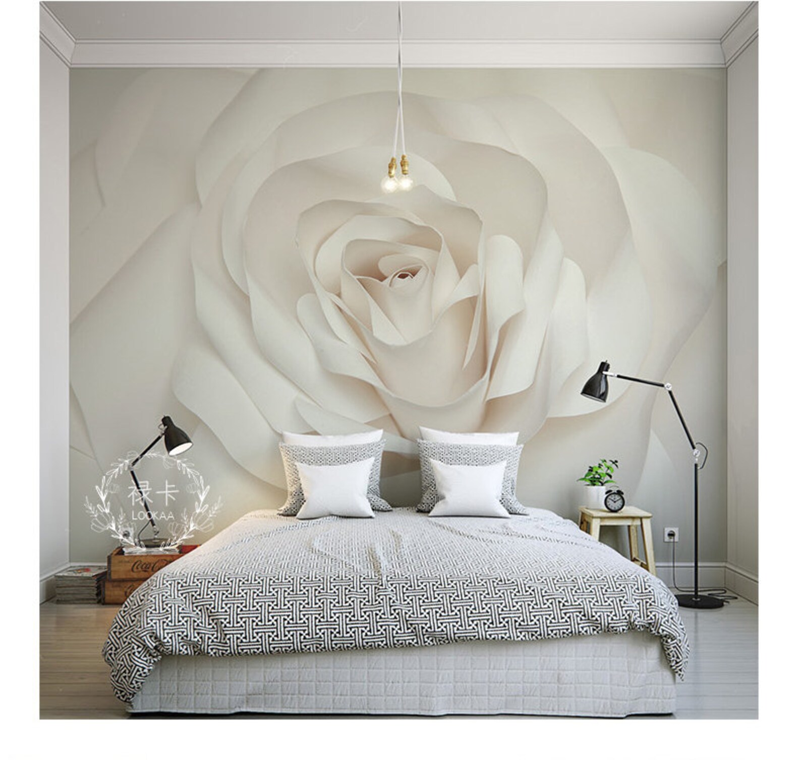 Big White Rose Flower Wallpaper Home Decor Wall Murals - Etsy
