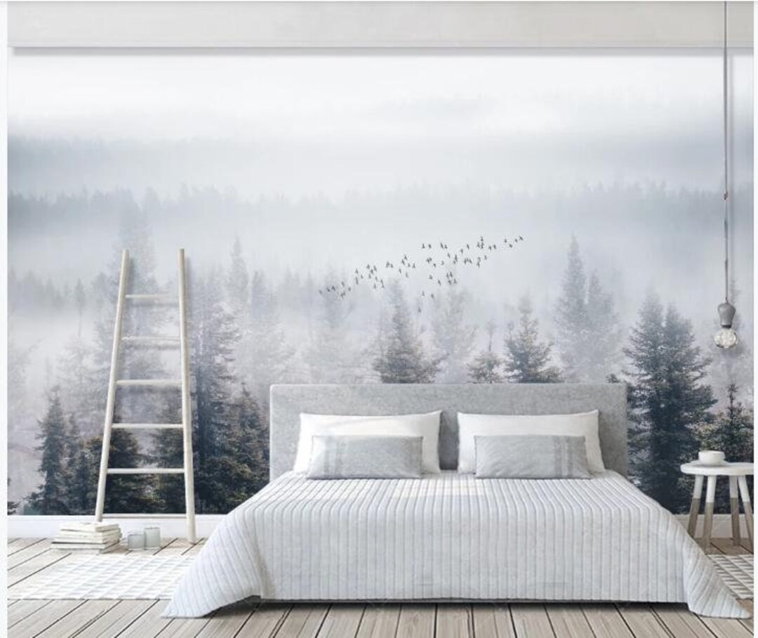 Misty Forest Scene Mural, Palm Tree Forests Mural, Forest Haze ...