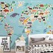Safari Cartoon World Map Nursery Wallpaper World Map Cartoon - Etsy