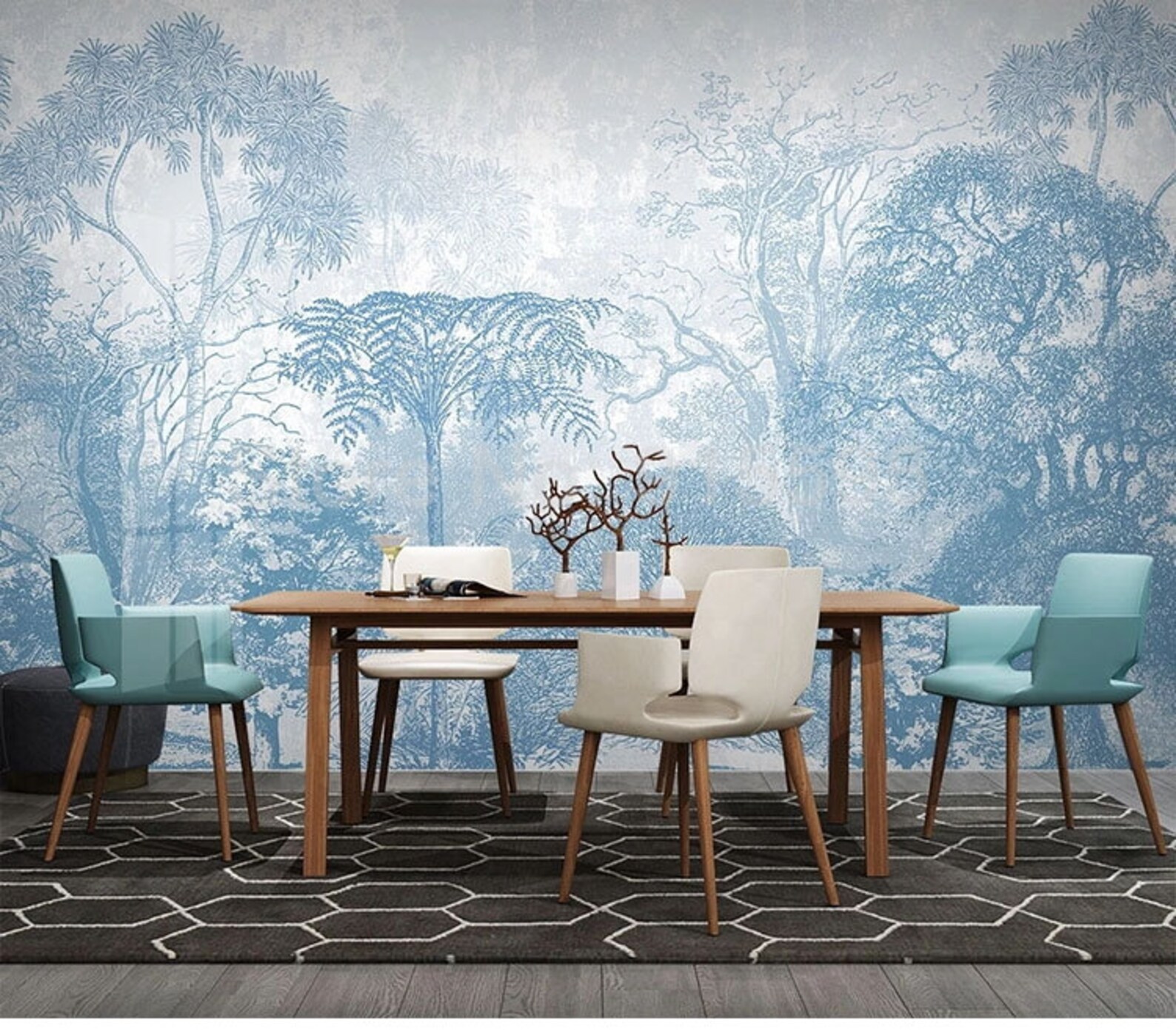 Custom Photo Blue Mural Hand Painted Tree Forest Landscape - Etsy