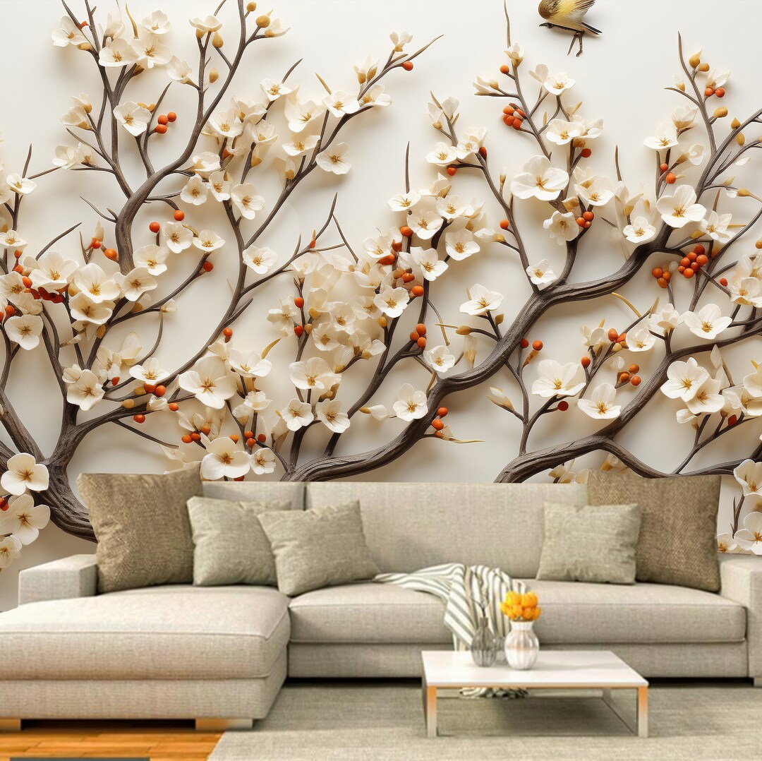 Peach Blossom Branch Wallpaper Wall Mural Home Decor for Living Room ...