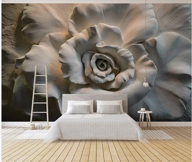 3D Big Flower Wallpaper Grey Huge Flower Floral Wall Murals | Etsy